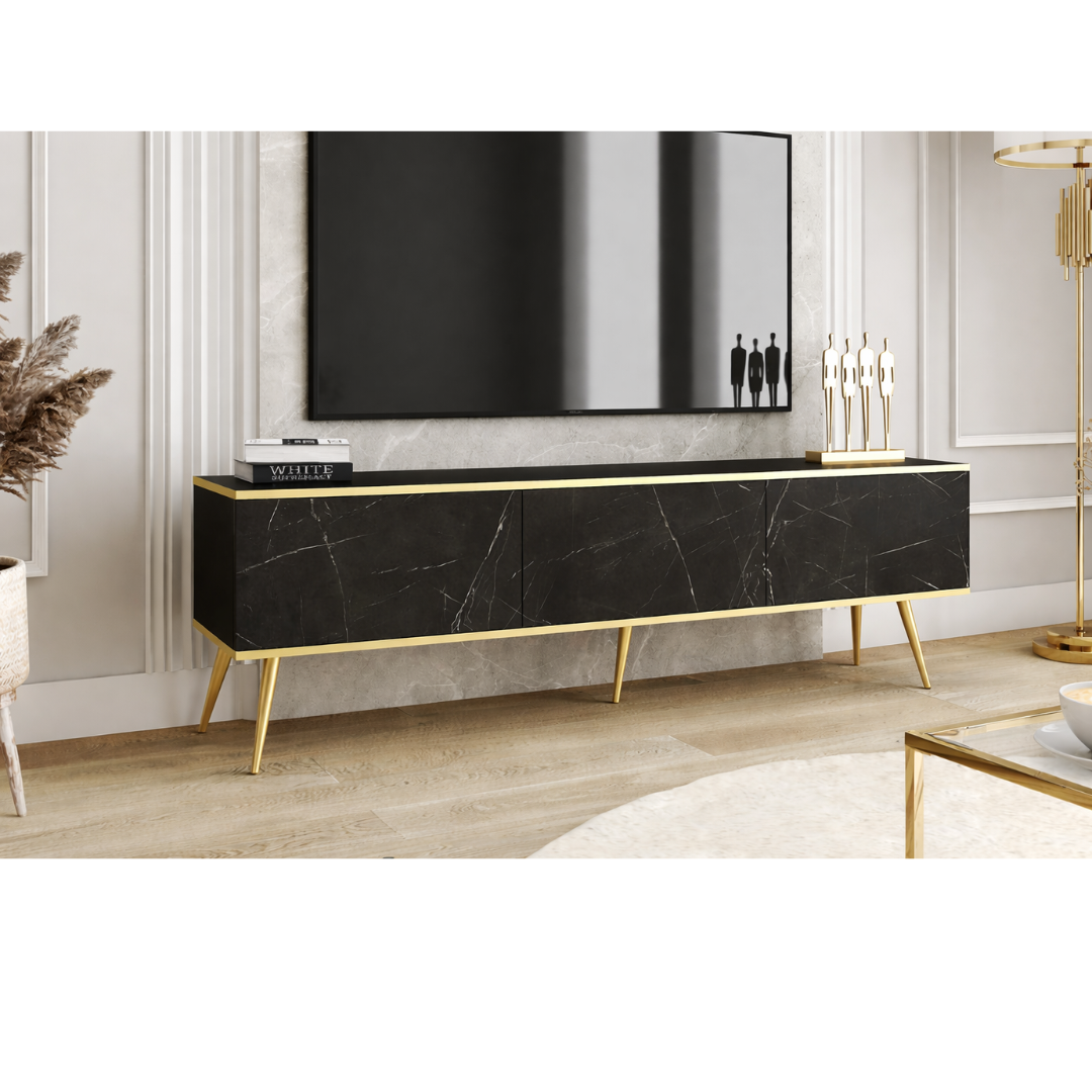 TV Unit with Gold Legs – Marble - OK Home
