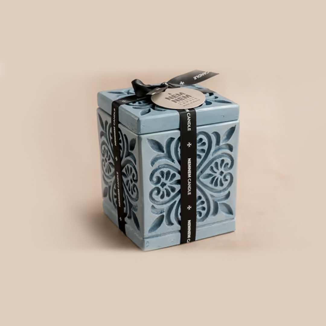 Large Cube Jar – Maltese Heart Tile Candle - OK Home