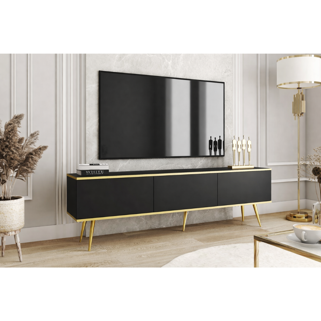 TV Unit with Gold Legs 175 – Black - OK Home