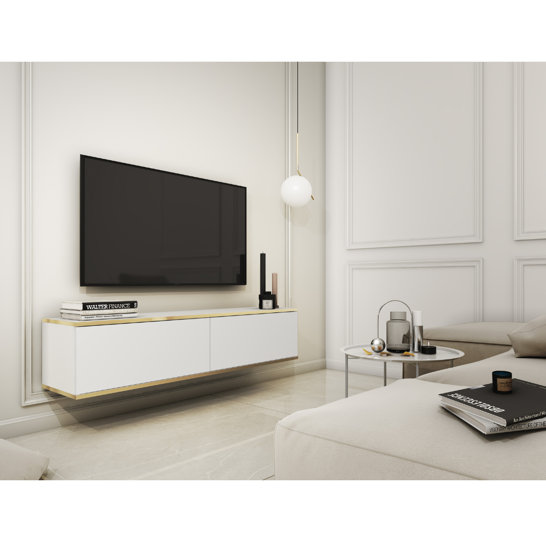 TV Unit with Gold Legs – White - OK Home