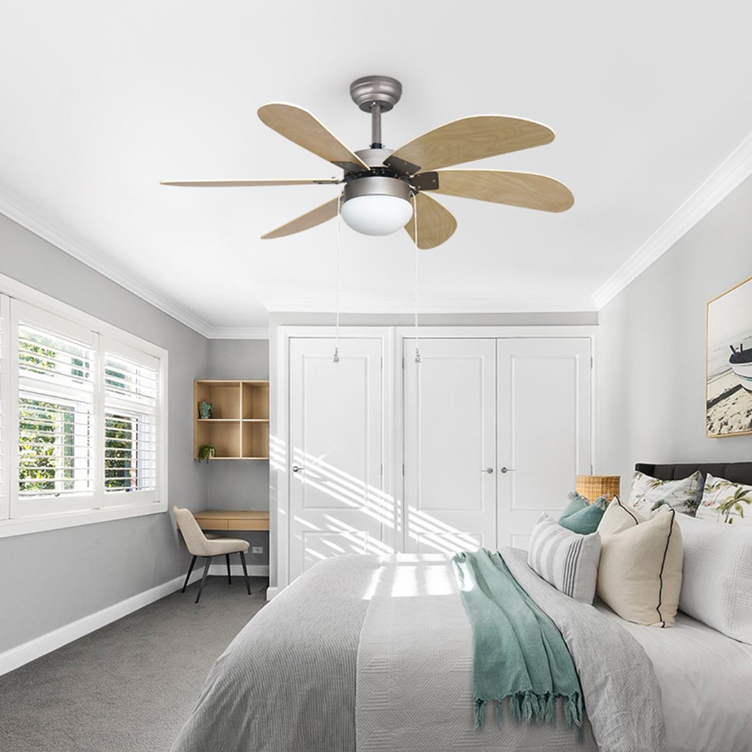 Light Wood Ceiling Fan with Light - Light Shop Malta - Lighting Malta ...