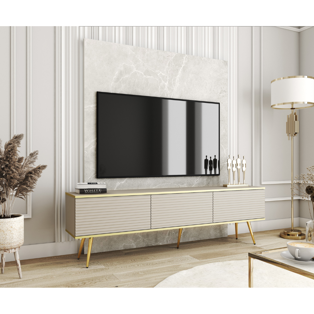 TV Unit MDF with Gold Legs 175 – Beige - OK Home