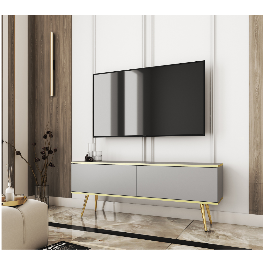 TV Unit with Gold Legs – Grey - OK Home